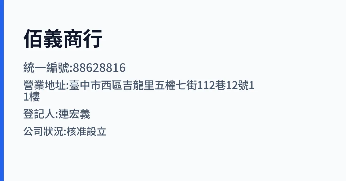 佰義商行 - 統編 88628816(臺中市) 公司登記資料與營業項目詳細圖表