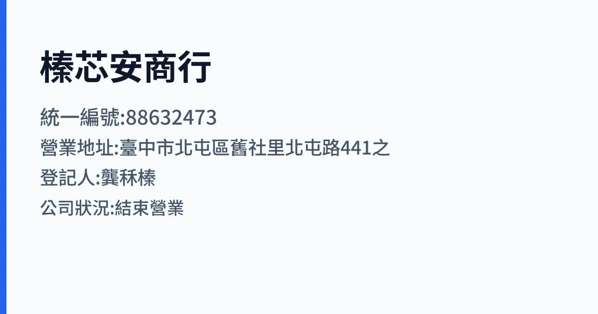 榛芯安商行 - 統編 88632473(臺中市) 公司登記資料與營業項目詳細圖表