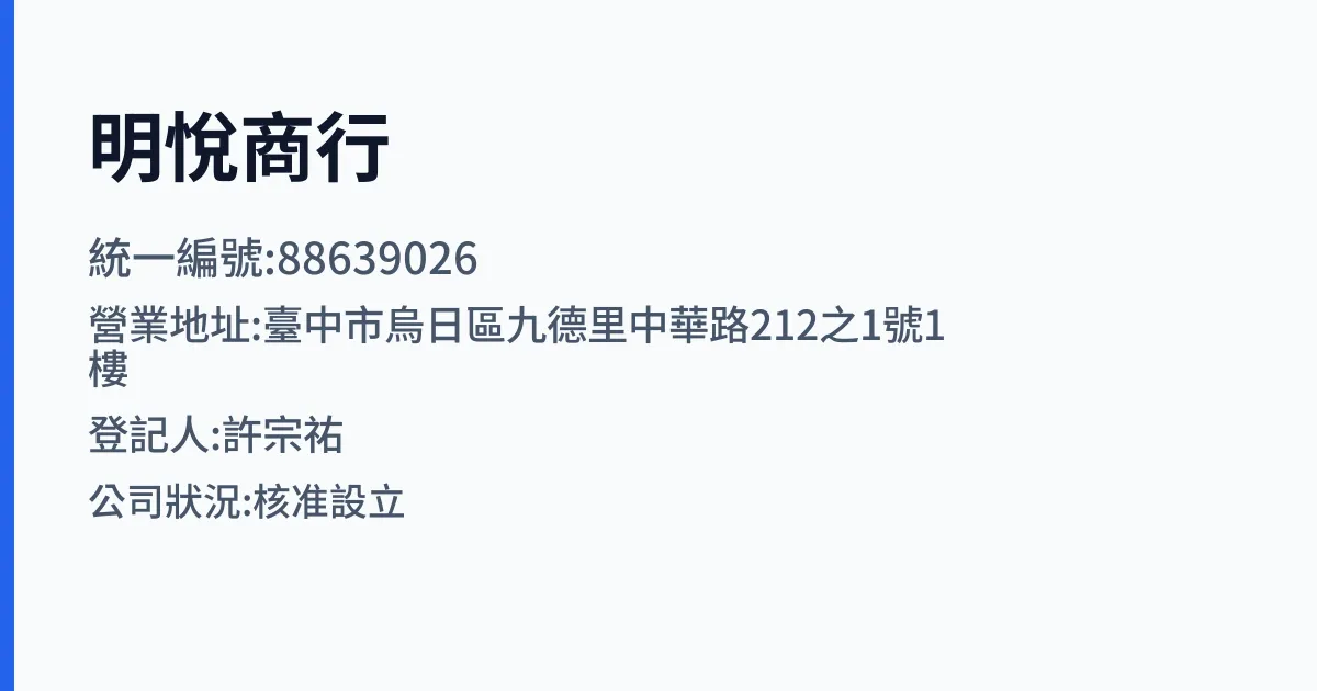 明悅商行 - 統編 88639026(臺中市) 公司登記資料與營業項目詳細圖表