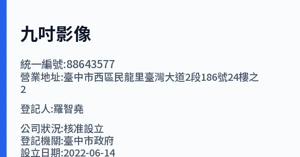 九吋影像的照片-統編 88643577(臺中市) 公司登記資料與營業項目詳細圖表