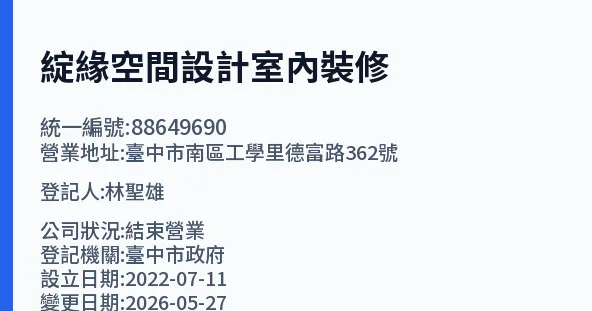 綻緣空間設計室內裝修的照片-統編 88649690(臺中市) 公司登記資料與營業項目詳細圖表