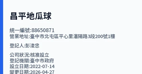 昌平地瓜球的照片-統編 88650871(臺中市) 公司登記資料與營業項目詳細圖表