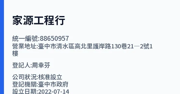 家源工程行的照片-統編 88650957(臺中市) 公司登記資料與營業項目詳細圖表