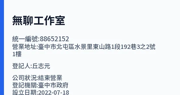 無聊工作室的照片-統編 88652152(臺中市) 公司登記資料與營業項目詳細圖表