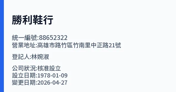 勝利鞋行的照片-統編 88652322(高雄市) 公司登記資料與營業項目詳細圖表