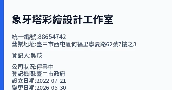 象牙塔彩繪設計工作室的照片-統編 88654742(臺中市) 公司登記資料與營業項目詳細圖表