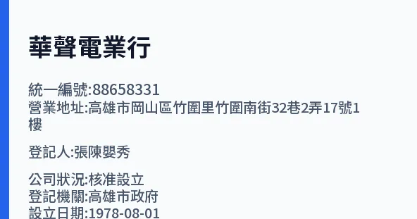 華聲電業行的照片-統編 88658331(高雄市) 公司登記資料與營業項目詳細圖表