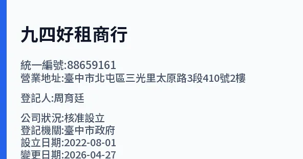 九四好租商行的照片-統編 88659161(臺中市) 公司登記資料與營業項目詳細圖表