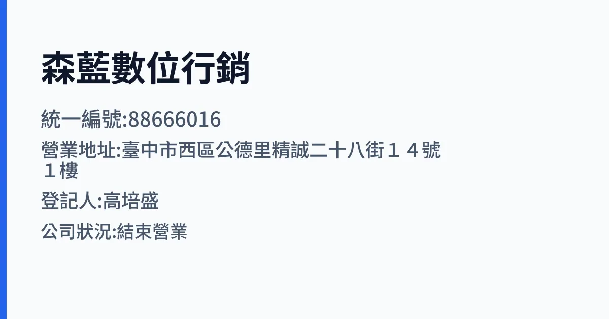 森藍數位行銷 - 統編 88666016（臺中市） 公司登記資料與營業項目詳細圖表