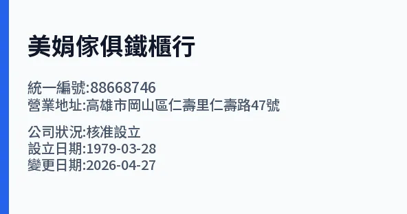 美娟傢俱鐵櫃行的照片-統編 88668746(高雄市) 公司登記資料與營業項目詳細圖表