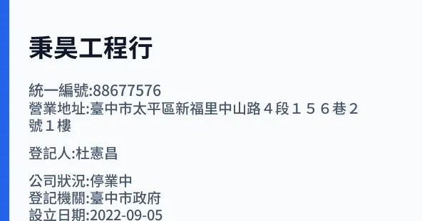 秉昊工程行的照片-統編 88677576(臺中市) 公司登記資料與營業項目詳細圖表