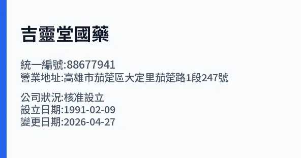 吉靈堂國藥的照片-統編 88677941(高雄市) 公司登記資料與營業項目詳細圖表