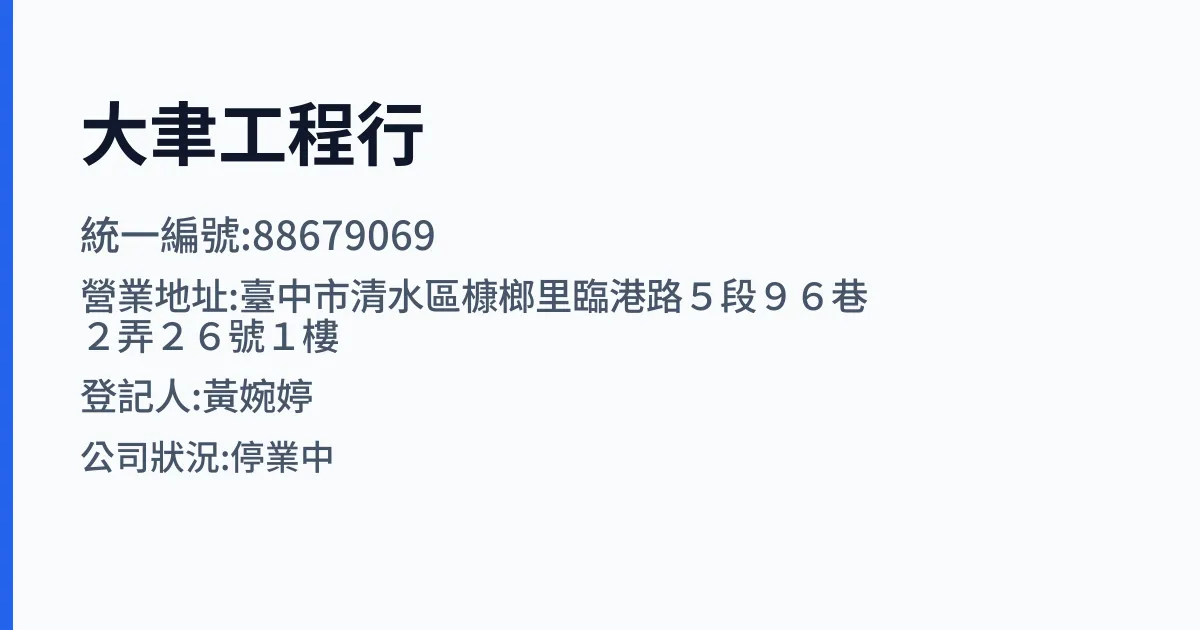 大聿工程行 - 統編 88679069(臺中市) 公司登記資料與營業項目詳細圖表