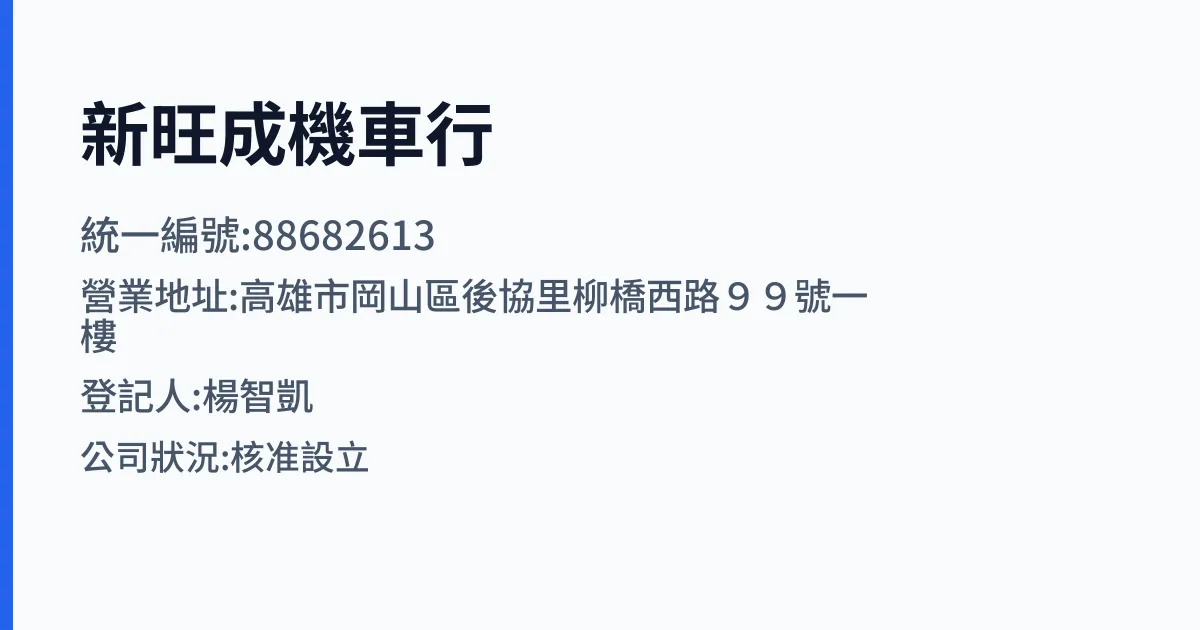新旺成機車行 - 統編 88682613(高雄市) 公司登記資料與營業項目詳細圖表