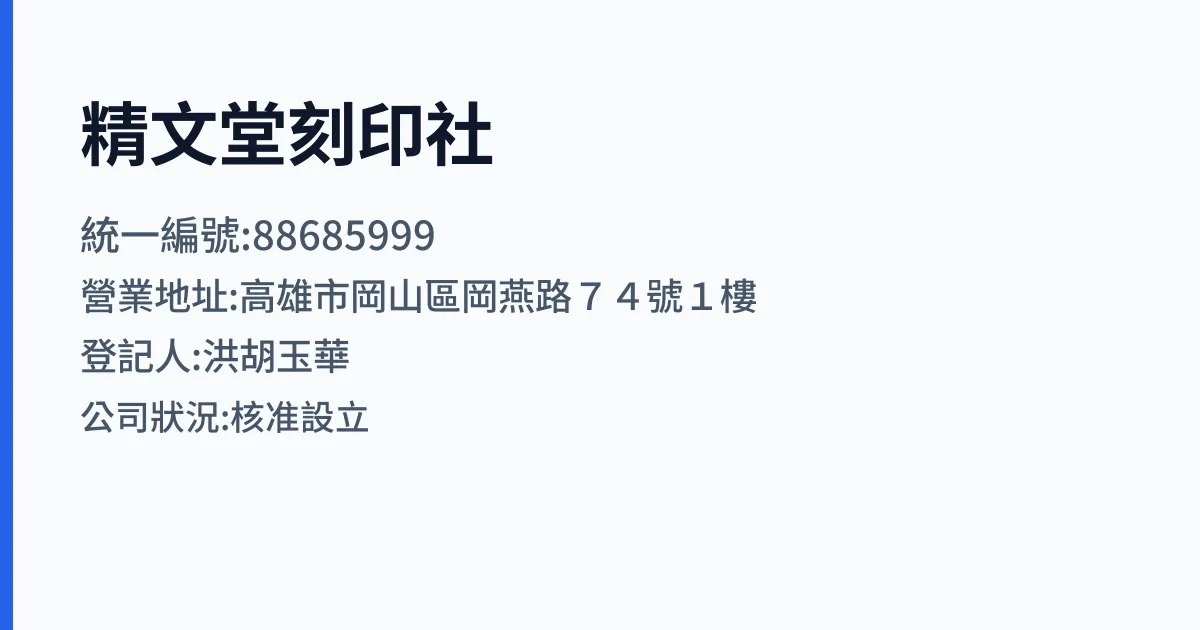 精文堂刻印社 - 統編 88685999(高雄市) 公司登記資料與營業項目詳細圖表