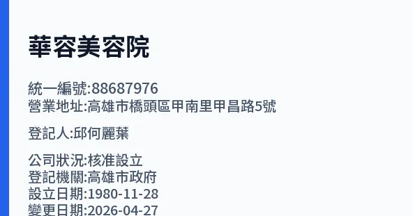 華容美容院的照片-統編 88687976(高雄市) 公司登記資料與營業項目詳細圖表