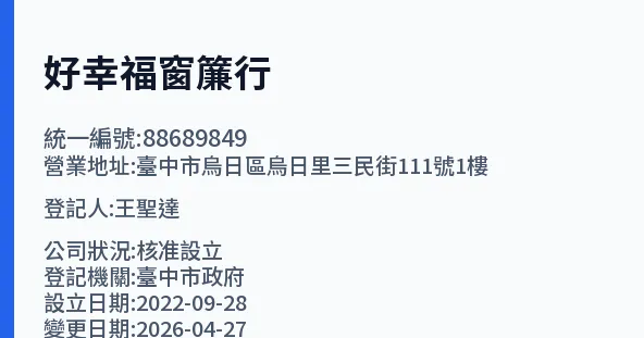 好幸福窗簾行的照片-統編 88689849(臺中市) 公司登記資料與營業項目詳細圖表