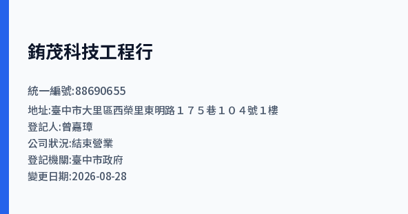 銪茂科技工程行的照片-統編 88690655(臺中市) 公司登記資料與營業項目詳細圖表