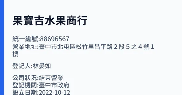 果寶吉水果商行的照片-統編 88696567(臺中市) 公司登記資料與營業項目詳細圖表