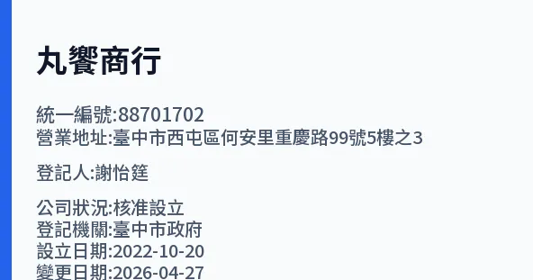 丸饗商行的照片-統編 88701702(臺中市) 公司登記資料與營業項目詳細圖表
