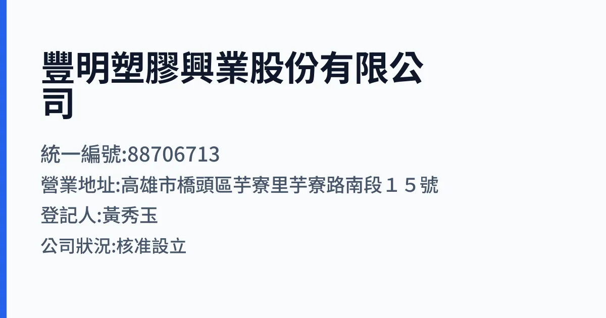 豐明塑膠興業股份有限公司 - 統編 88706713 (高雄市) 公司登記資料與營業項目詳細圖表