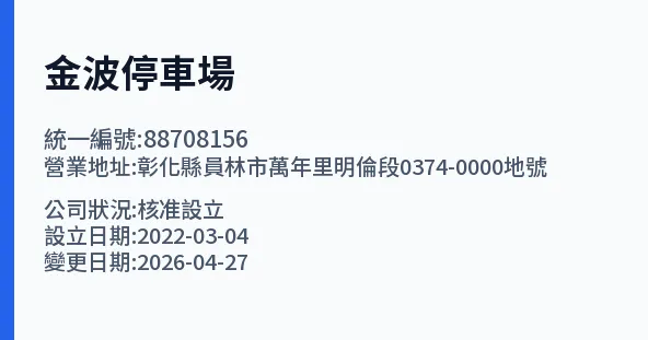 金波停車場的照片-統編 88708156(彰化縣) 公司登記資料與營業項目詳細圖表