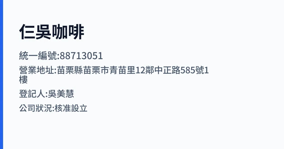 仨吳咖啡 - 統編 88713051(苗栗縣) 公司登記資料與營業項目詳細圖表