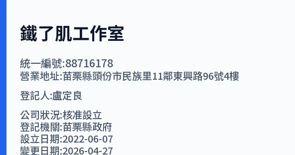 鐵了肌工作室的照片-統編 88716178(苗栗縣) 公司登記資料與營業項目詳細圖表