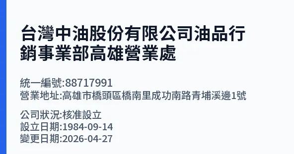台灣中油股份有限公司油品行銷事業部高雄營業處的照片-統編 88717991(高雄市) 公司登記資料與營業項目詳細圖表