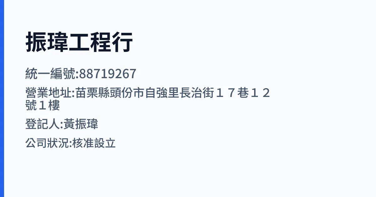 振瑋工程行 - 統編 88719267(苗栗縣) 公司登記資料與營業項目詳細圖表