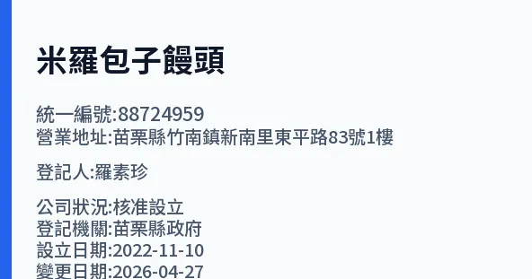 米羅包子饅頭的照片-統編 88724959(苗栗縣) 公司登記資料與營業項目詳細圖表