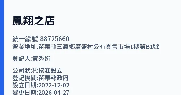 鳳翔之店的照片-統編 88725660(苗栗縣) 公司登記資料與營業項目詳細圖表