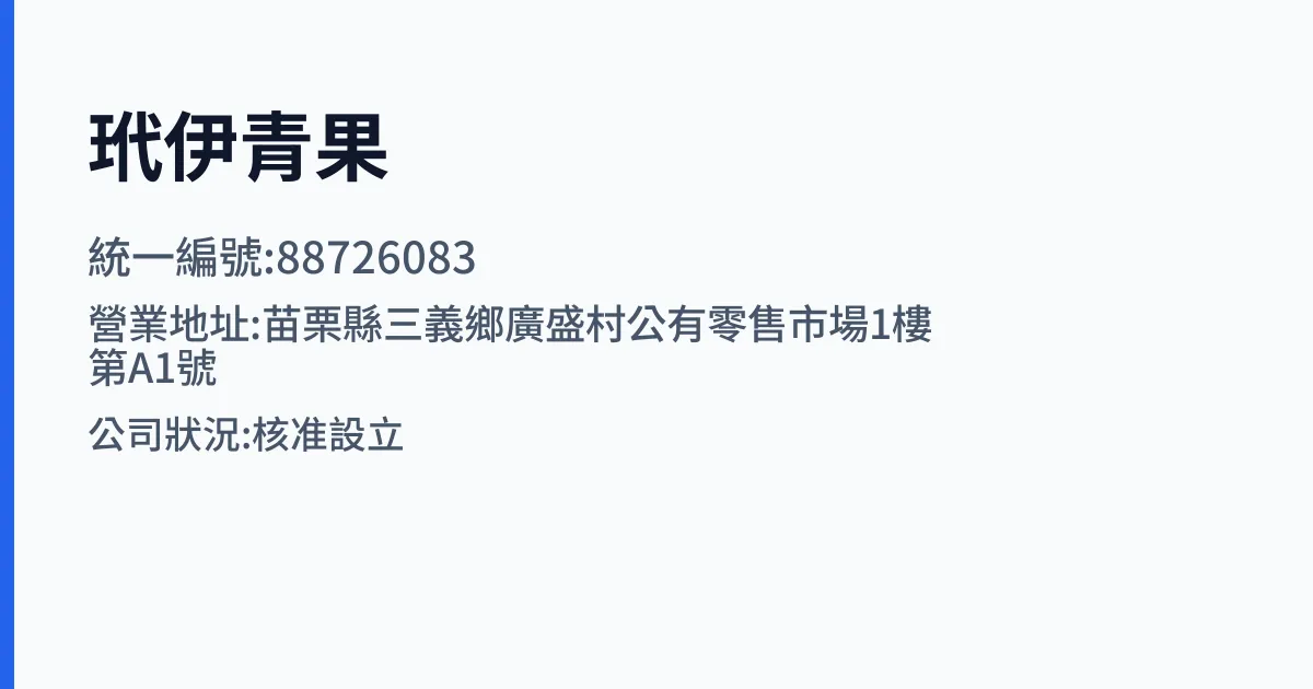 玳伊青果 - 統編 88726083(苗栗縣) 公司登記資料與營業項目詳細圖表