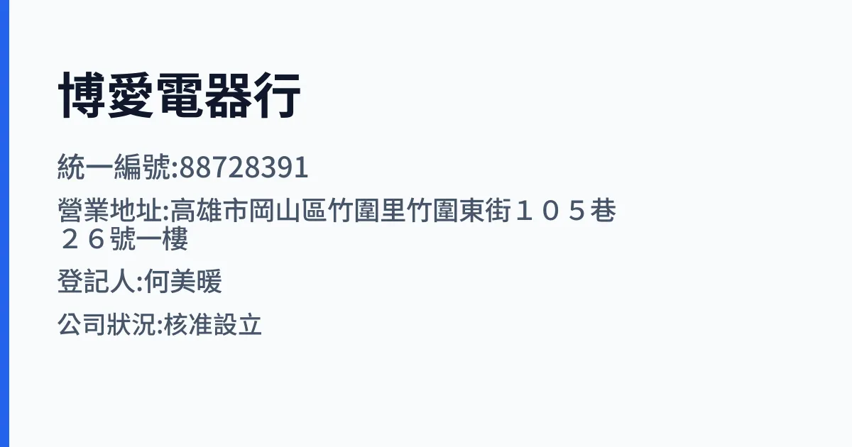 博愛電器行 - 統編 88728391(高雄市) 公司登記資料與營業項目詳細圖表