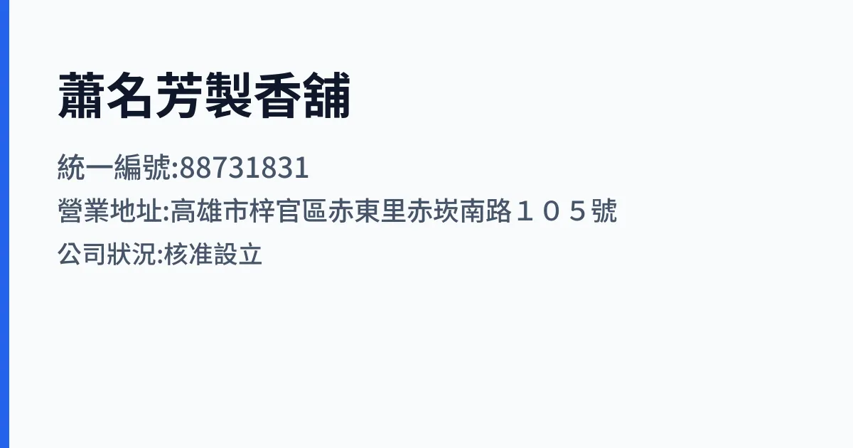 蕭名芳製香舖 - 統編 88731831(高雄市) 公司登記資料與營業項目詳細圖表