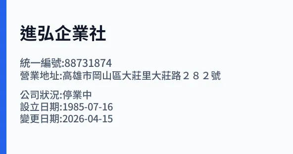 進弘企業社的照片-統編 88731874(高雄市) 公司登記資料與營業項目詳細圖表