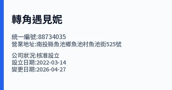 轉角遇見妮的照片-統編 88734035(南投縣) 公司登記資料與營業項目詳細圖表