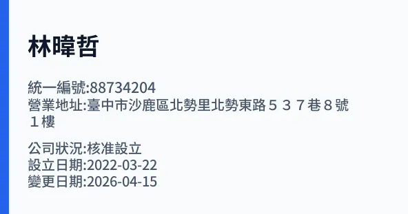 林暐哲的照片-統編 88734204(臺中市) 公司登記資料與營業項目詳細圖表