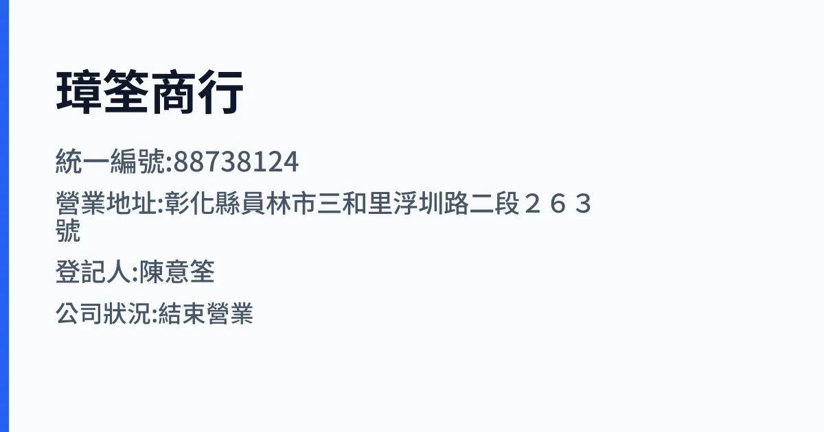 璋筌商行 - 統編 88738124(彰化縣) 公司登記資料與營業項目詳細圖表