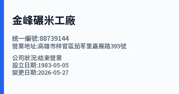 金峰碾米工廠的照片-統編 88739144(高雄市) 公司登記資料與營業項目詳細圖表