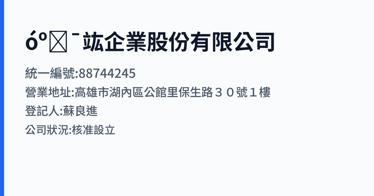 󺃯竑企業股份有限公司 - 統編 88744245(高雄市) 公司登記資料與營業項目詳細圖表