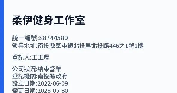 柔伊健身工作室的照片-統編 88744580(南投縣) 公司登記資料與營業項目詳細圖表
