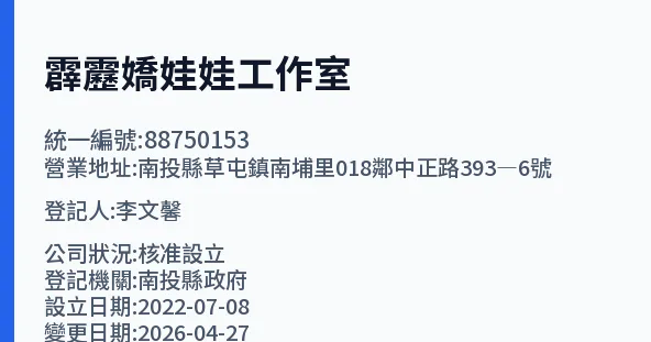 霹靂嬌娃娃工作室的照片-統編 88750153(南投縣) 公司登記資料與營業項目詳細圖表