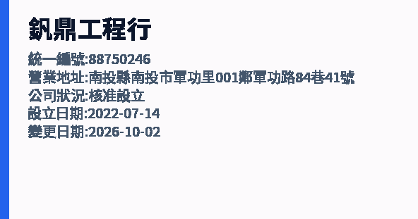 釩鼎工程行的照片-統編 88750246 公司登記資料與營業項目詳細圖表