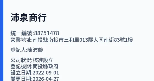 沛泉商行的照片-統編 88751478(南投縣) 公司登記資料與營業項目詳細圖表
