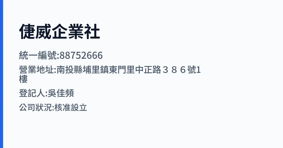 倢威企業社 - 統編 88752666(南投縣) 公司登記資料與營業項目詳細圖表
