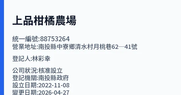 上品柑橘農場的照片-統編 88753264(南投縣) 公司登記資料與營業項目詳細圖表
