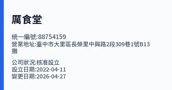 厲食堂的照片-統編 88754159(臺中市) 公司登記資料與營業項目詳細圖表