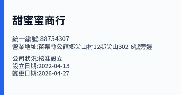 甜蜜蜜商行的照片-統編 88754307(苗栗縣) 公司登記資料與營業項目詳細圖表