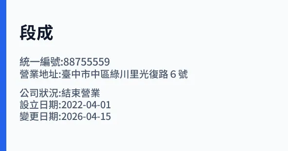 段成的照片-統編 88755559(臺中市) 公司登記資料與營業項目詳細圖表